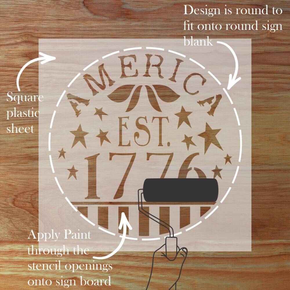 America 1776 Round Sign Stencil: Fourth of July Door Signs
