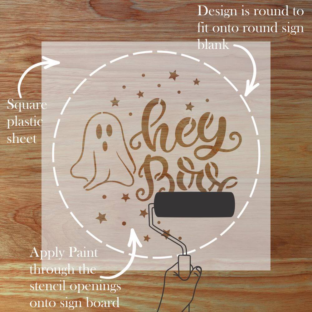 Hey Boo Halloween Round Sign Stencil: DIY Halloween Round Signs